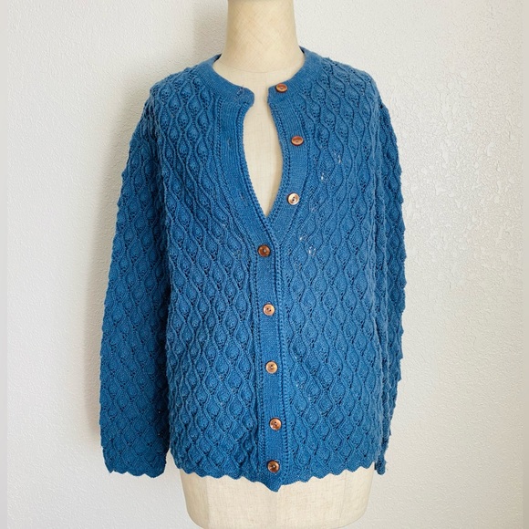Vintage | Sweaters | Vintage Blue 6s Acrylic Blue Cardigan Sweater ...
